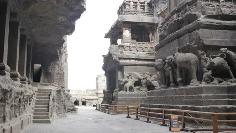 View of path to go out from ellora caves... | Stock Video | Pond5