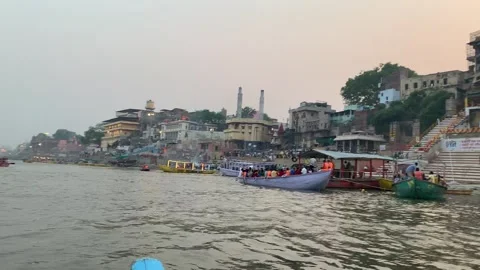 View of Raja Ghats on the Ganges River, ... | Stock Video | Pond5