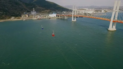 View of the sea cable car, Sacheon Bridg... | Stock Video | Pond5