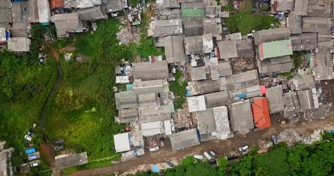 View of slum houses from a drone | Stock Video | Pond5