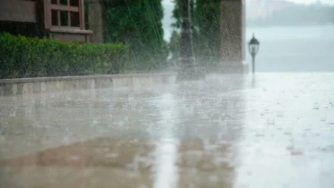 View of summer raining at luxury house. ... | Stock Video | Pond5