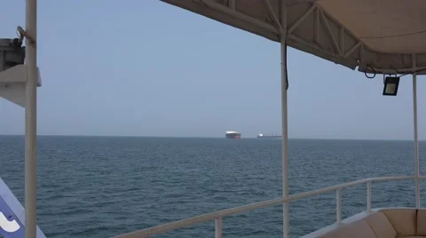 View through railing ship on the horizon... | Stock Video | Pond5