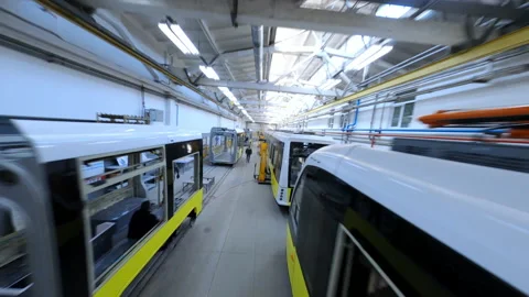 View of tram transport factory. Tram ins... | Stock Video | Pond5