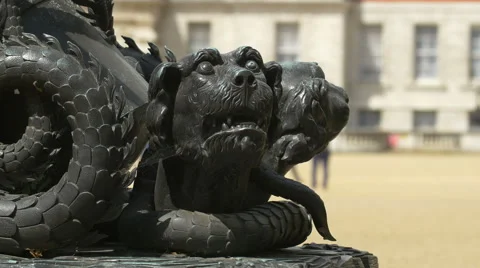 View of a two headed creature sculpture ... | Stock Video | Pond5