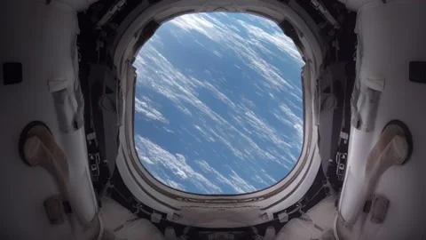 A view from the window of a spaceship es... | Stock Video | Pond5