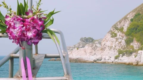 Viewi of cliffy shore of island Rin, Tha... | Stock Video | Pond5