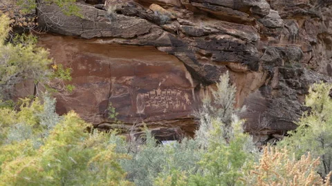 Viewing The Great Hunt Panel petroglyphs... | Stock Video | Pond5