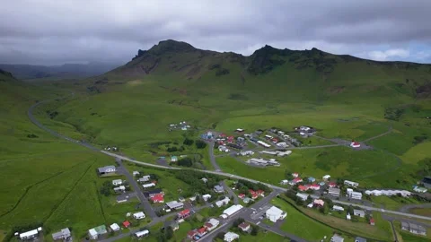 Vík Village in Iceand with Katla Volcan... | Stock Video | Pond5