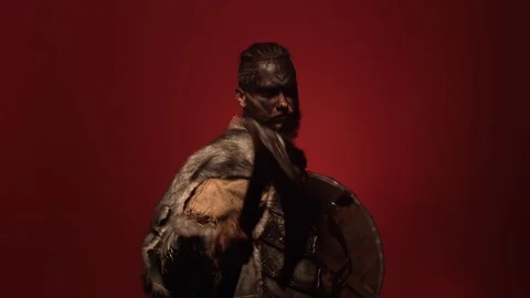 The Viking stands in a fighting position... | Stock Video | Pond5