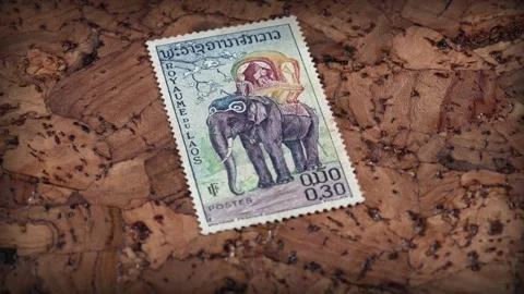 Vintage 1958 Laos elephant post stamp | Stock Video | Pond5