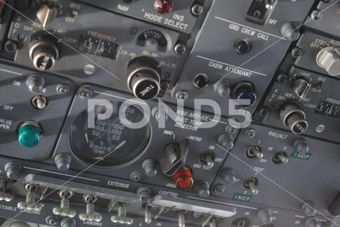 Vintage Airplane Cockpit with Control Panel and Instruments Stock Photo ...
