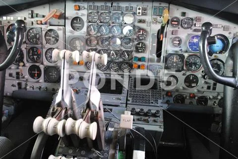 Vintage Airplane Cockpit with Control Panel and Instruments Stock Image ...