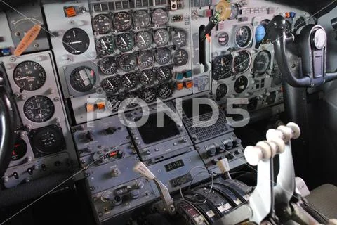 Vintage Airplane Cockpit with Control Panel and Instruments Stock Image ...