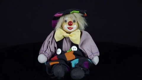 Vintage Circus Smiling Clown Toy On Blac... | Stock Video | Pond5