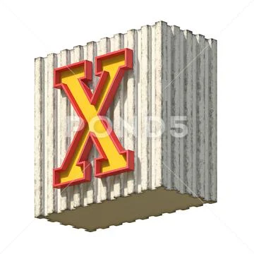 Vintage concrete red yellow font Letter X 3D: Graphic #129272885