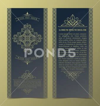 Vintage flyer design with gold abstract frame and crest. Template for ...