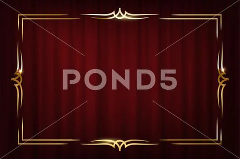 Vintage golden border isolated on red curtain background. Vector retro ...