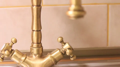 Vintage kitchen faucet in a modern house... | Stock Video | Pond5