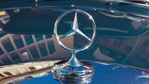 A vintage Mercedes logo on a classic car... | Stock Video | Pond5