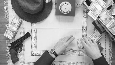 Vintage Mobster Gangster Counting Money ... | Stock Video | Pond5