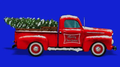 Vintage Red Truck Hauling Christmas Tree... | Stock Video | Pond5