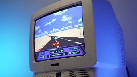 Vintage Retro Racing Car Game on a CRT 8... | Stock Video | Pond5