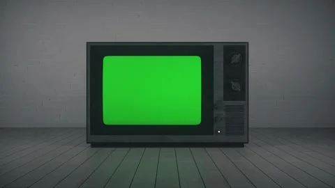 Vintage retro TV green screen in a dark ... | Stock Video | Pond5