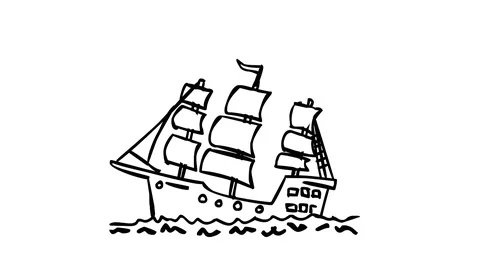 Vintage Sailing Ship Drawing 2D Animatio... | Stock Video | Pond5