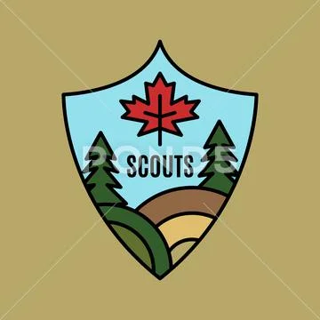 Vintage scouts logo emblem template, adventure badge design with trees ...