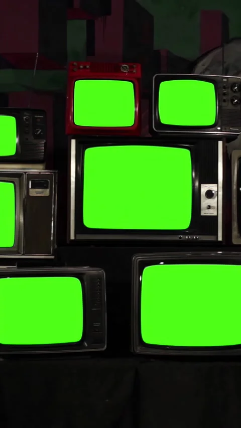Vintage Stacked TVs with Green Screens f... | Stock Video | Pond5