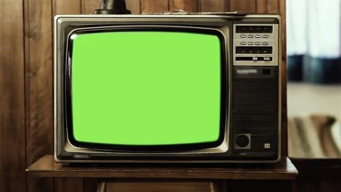 Vintage Television Set with Green Chroma... | Stock Video | Pond5