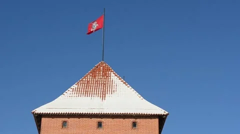vintage Trakai castle towers snow flag h... | Stock Video | Pond5