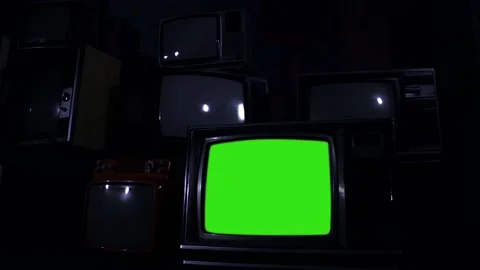 Vintage TV With Green Screen. Dark Tone.... | Stock Video | Pond5