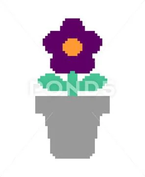 Violet in pot pixel art. 8 bit Flower. Vector Illustration: Graphic ...