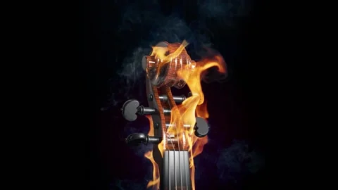 Violin scroll on fire. Burning musical i... | Stock Video | Pond5