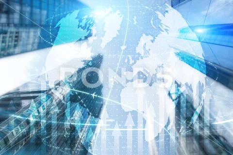 Photograph: Virtual interface connection map of flight routes airplanes ...