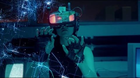 Virtual reality. VR, AR goggles. A girl ... | Stock Video | Pond5