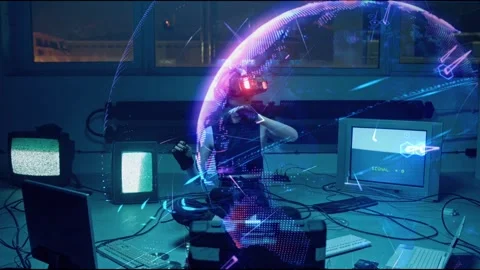 Virtual reality. VR, AR goggles. A girl ... | Stock Video | Pond5