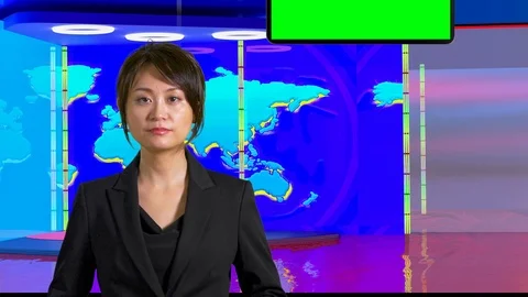 Virtual TV studio with female anchor sus... | Stock Video | Pond5