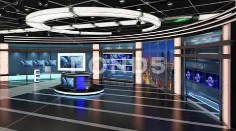 Virtual TV Studio Set. Green screen background. 3d Rendering. Virtual ...