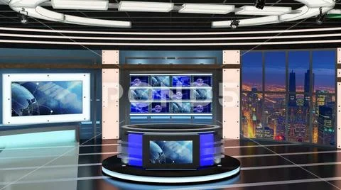 Virtual TV Studio Set. Green screen background. 3d Rendering. Virtual ...