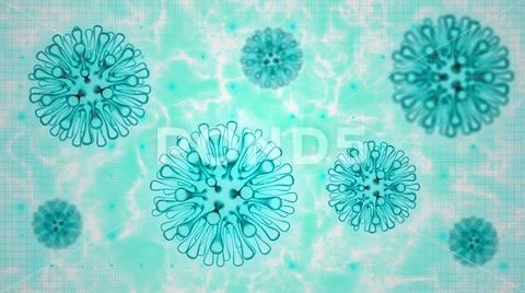 Virus cells under microscope view. medicine concept render with flu ...