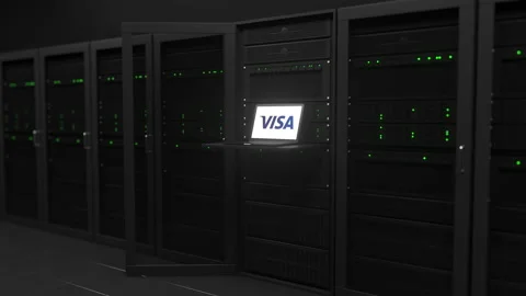 VISA logo on the screen in a modern serv... | Stock Video | Pond5