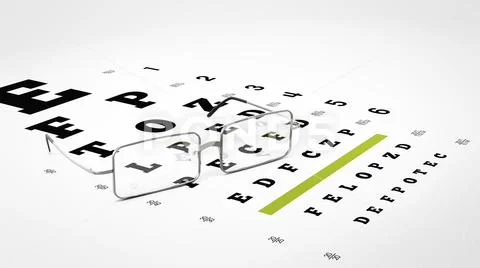 Vision test chart and eyeglasses. 3D illustration ~ Clip Art #170174015