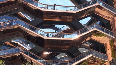 Visitors of the 'Vessel' honeycomb struc... | Stock Video | Pond5