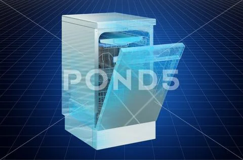 Visualization 3d cad model of dishwasher, blueprint. 3D rendering ...