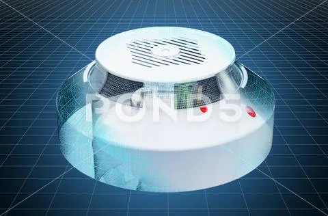 Visualization 3d cad model of smoke detector, blueprint. 3D rendering ...