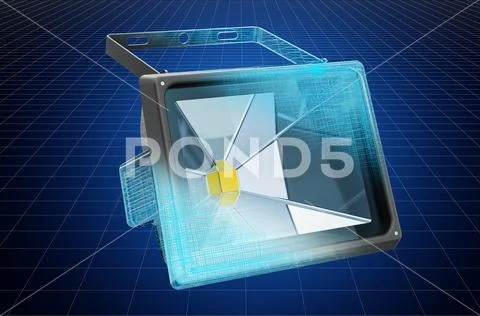 Visualization 3d cad model of spotlight LED, blueprint. 3D rendering ...