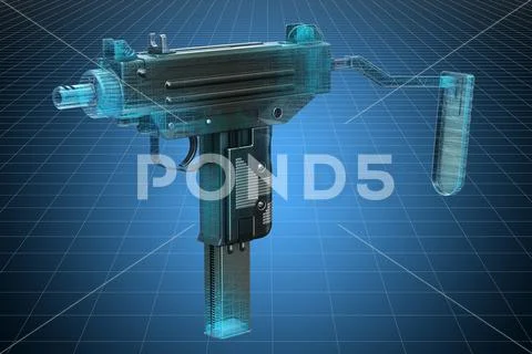 Visualization 3d cad model of submachine gun, military engineering ...