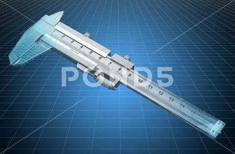 Visualization 3d cad model of vernier caliper, blueprint. 3D rendering ...